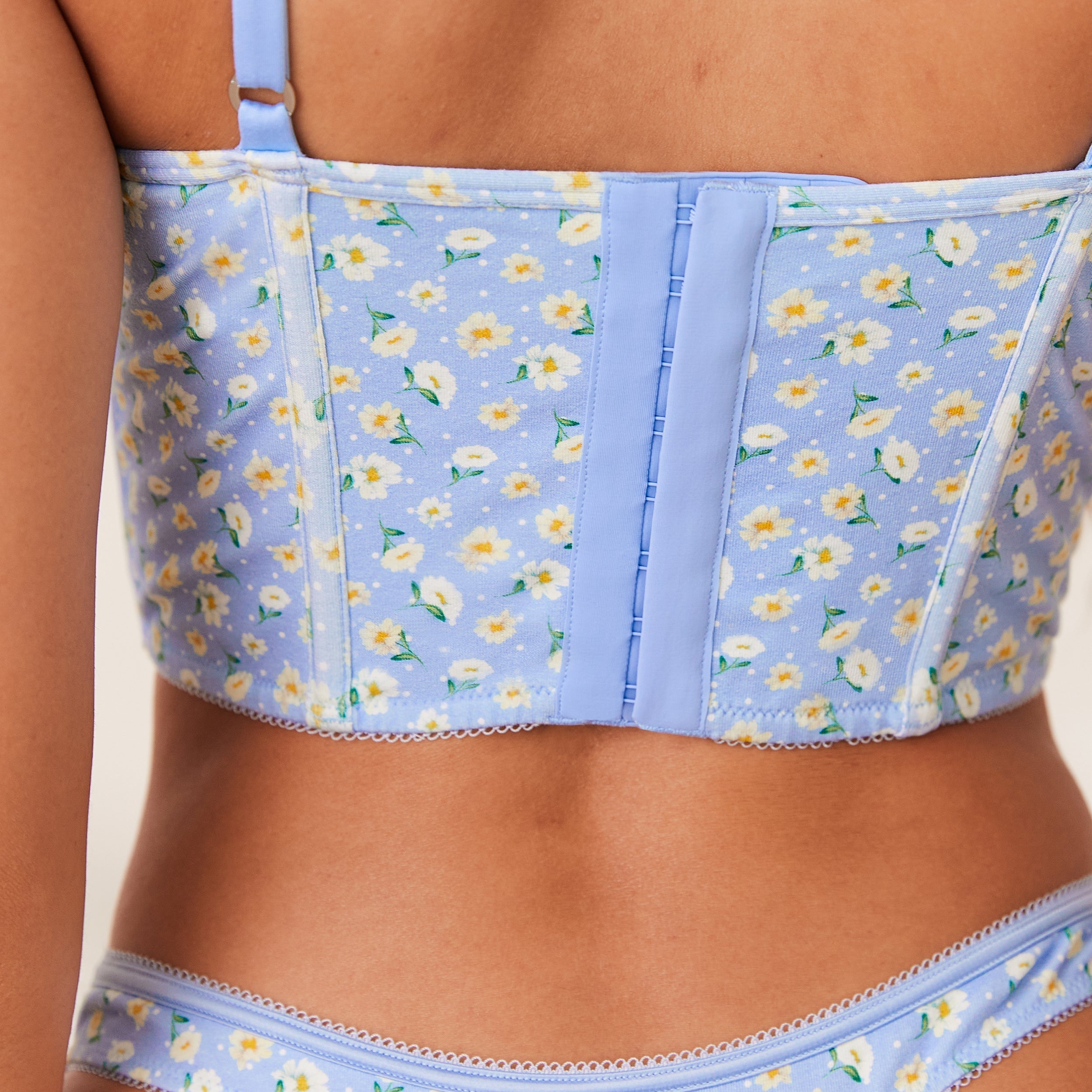 Sweet Longline Bra And Thong Set Blue Floral Lounge Underwear
