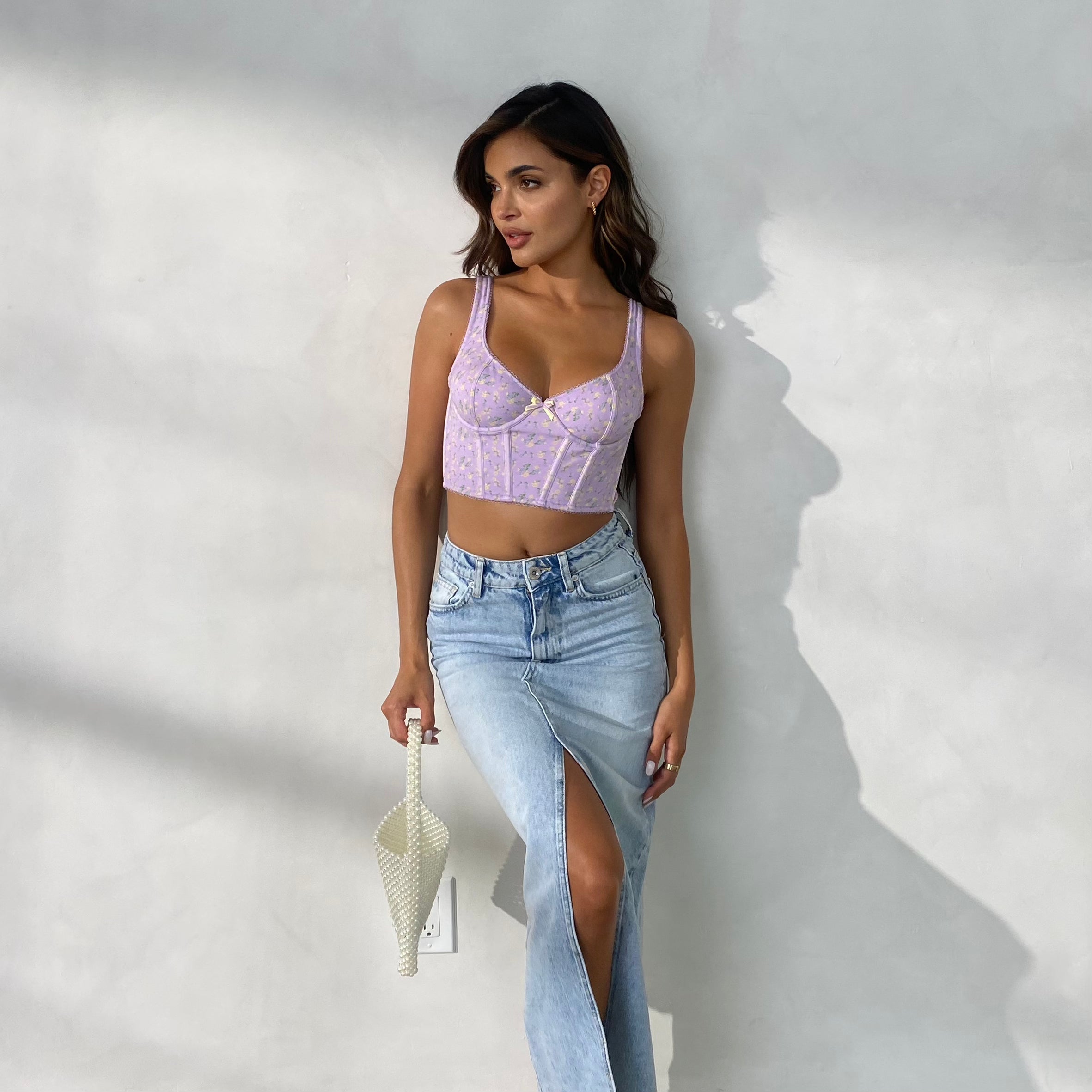 Sweet Longline Bra & G-string Set - Lilac Floral – Lounge Underwear